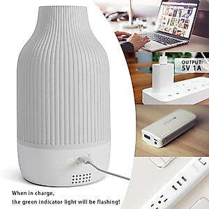 SOICARE Cordless Rechargeable Diffuser, Battery Operated Mini Portable Wireless Diffuser for Essential Oils, 80ML Small USB Essential Oil Diffuser with Warm Light (White)