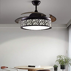 Fandian 42In Modern Ceiling Fan with Lights Remote Control Chandelier Lighting Fixtures Silent Retractable Blades, 3 Light Colors, Black Bird Nest Fandelier for Living Room, Bedroom