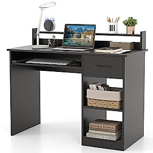 HAPPYGRILL Computer Desk with Monitor Stand, Home PC Office Desk with Keyboard Tray, Drawer & CPU Stand, Study Writing Desk Home Workstation Desk with Display Shelf