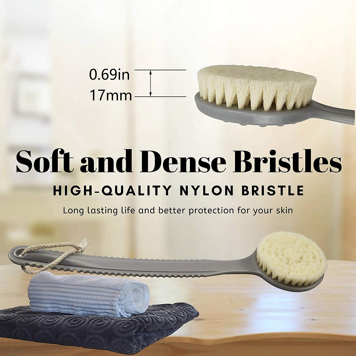 2Pack Back Shower Bath Brush for Elderly Body Cleaning Long Handle for Mens Shower Back Scrubber for Women Exfoliation Soft Bristles Skin Exfoliating Shower Body Foot Brush Pink Gray