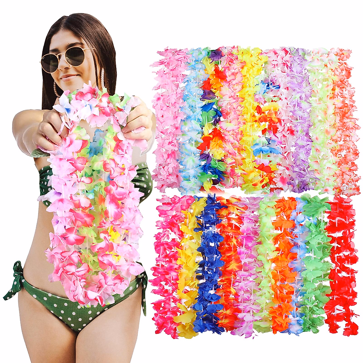 TSMJUWND Hawaiian Leis 50 Counts Hawaii Flower Leis for Adults and Kids Luau Party Decorations