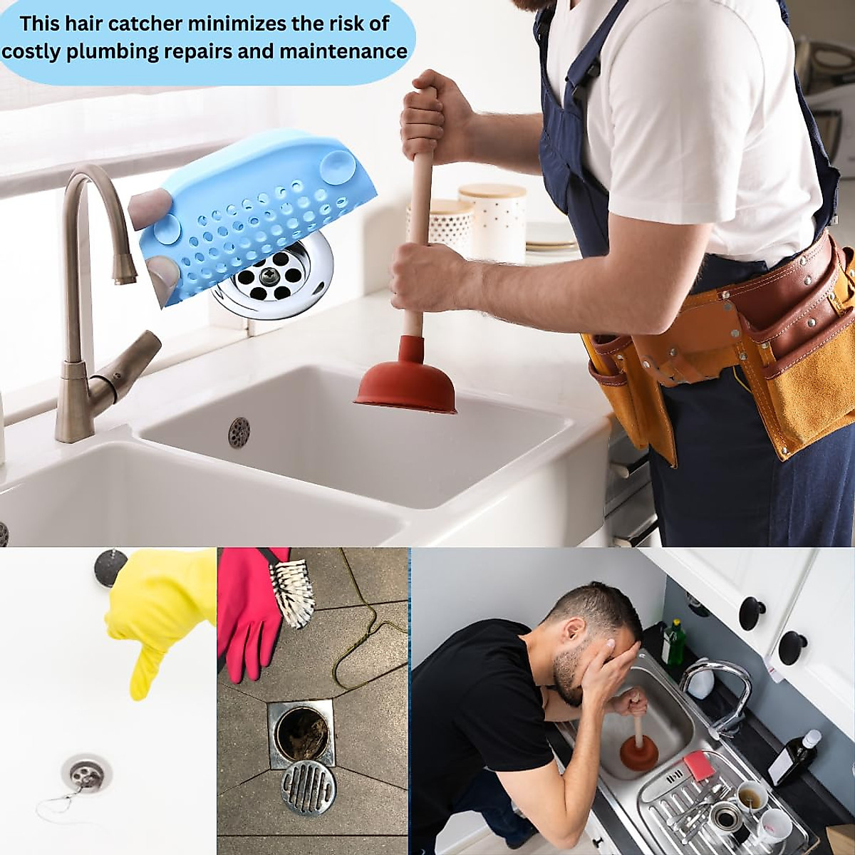 Elegaro Silicone Drain Hair Catcher with Suction Cup Hair Stopper for Shower Bathtub Kitchen Sink Pack of 2 Blue, Sky Blue