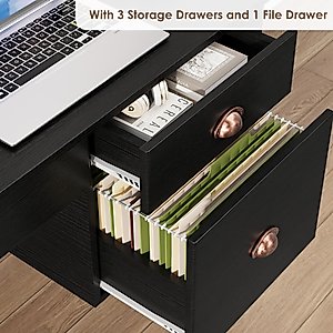 TTVIEW Computer Desk with Storage Drawers & USB Charging Port, Home Office Executive Desk with Hutch Shelf and File Drawer, Writing Study Table with 47" Wide Tabletop for Small Spaces, Black