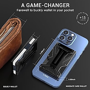 KLVEOL Mag Safe Wallet Case, The First Patent Card Holders 2 in 1 Air Tag Holder and Money Clip, Magnetic Adhesive Wallet for iPhone Series of 15/14/13/12 Pro/ProMax and Magsafe Devise, Black