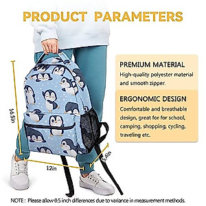 KNOWPHST Penguin Backpacks for Girls, 16 Inch Cute Backpack for School, Blue, Large Capacity, Durable, Lightweight Bookbag for Boys Travel