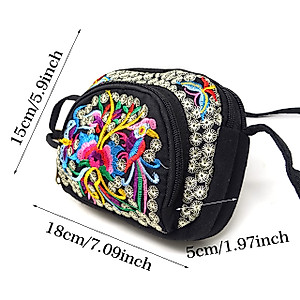 Honbay Yunnan Ethnic Style Handmade Embroidered Crossbody Bag Mini Canvas Shoulder Bag for Women and Girls