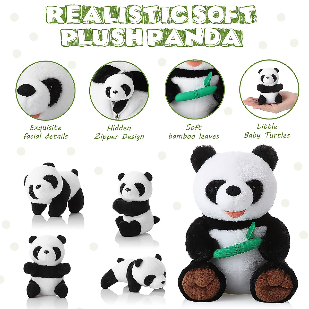 Skylety 5 Pcs Panda Stuffed Animal 14 Inch Mommy Panda Plush Pillow with 4 Baby Small Pandas Soft Panda Plush Set Gift for Christmas Birthday Party Favors(Classic Style)