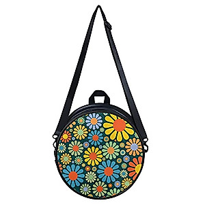 Boatee Colorful Floral Leather Tote bag for Women, Travel Shoulder Backpack Adjustable Strap Zip Bags, Girls Small Round Tote Bags