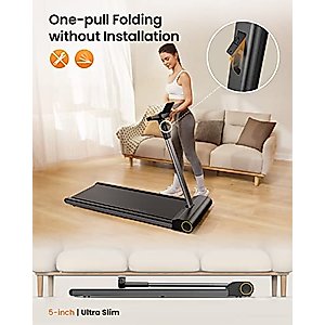 UREVO Under Desk Treadmill, Foldable Treadmill with APP, Folding Treadmill with Touch Screen, 2.5HP Walking Treadmill Under Desk, Walking pad Treadmill for Office with Handrail Black