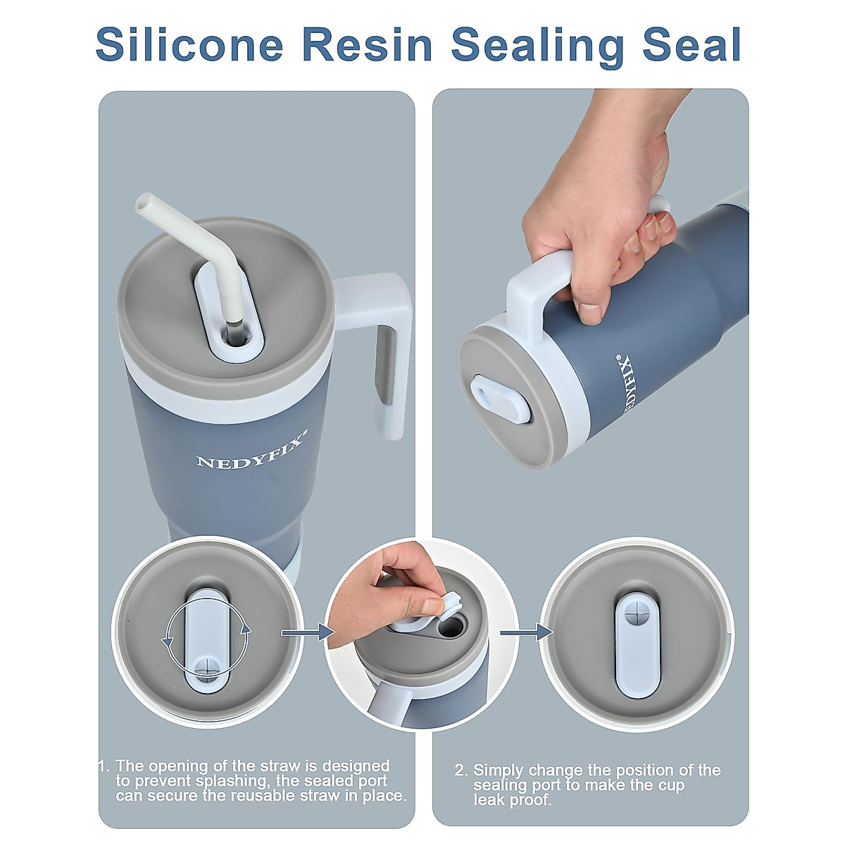 Nedyfix 40 oz Tumbler with Handle and Straw Stainless Steel Water Bottle Car Cup Holder Friendly Travel Mug Cup-Dark Blue