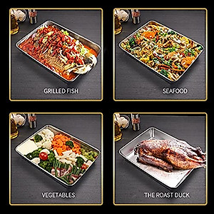 Stainless Steel Rectangular Food Trays Barbecue Fruit Bread Storage Plate Kitchen Steamed Deep Pans Dish Bakeware Baking Tools (26x20x5cm)