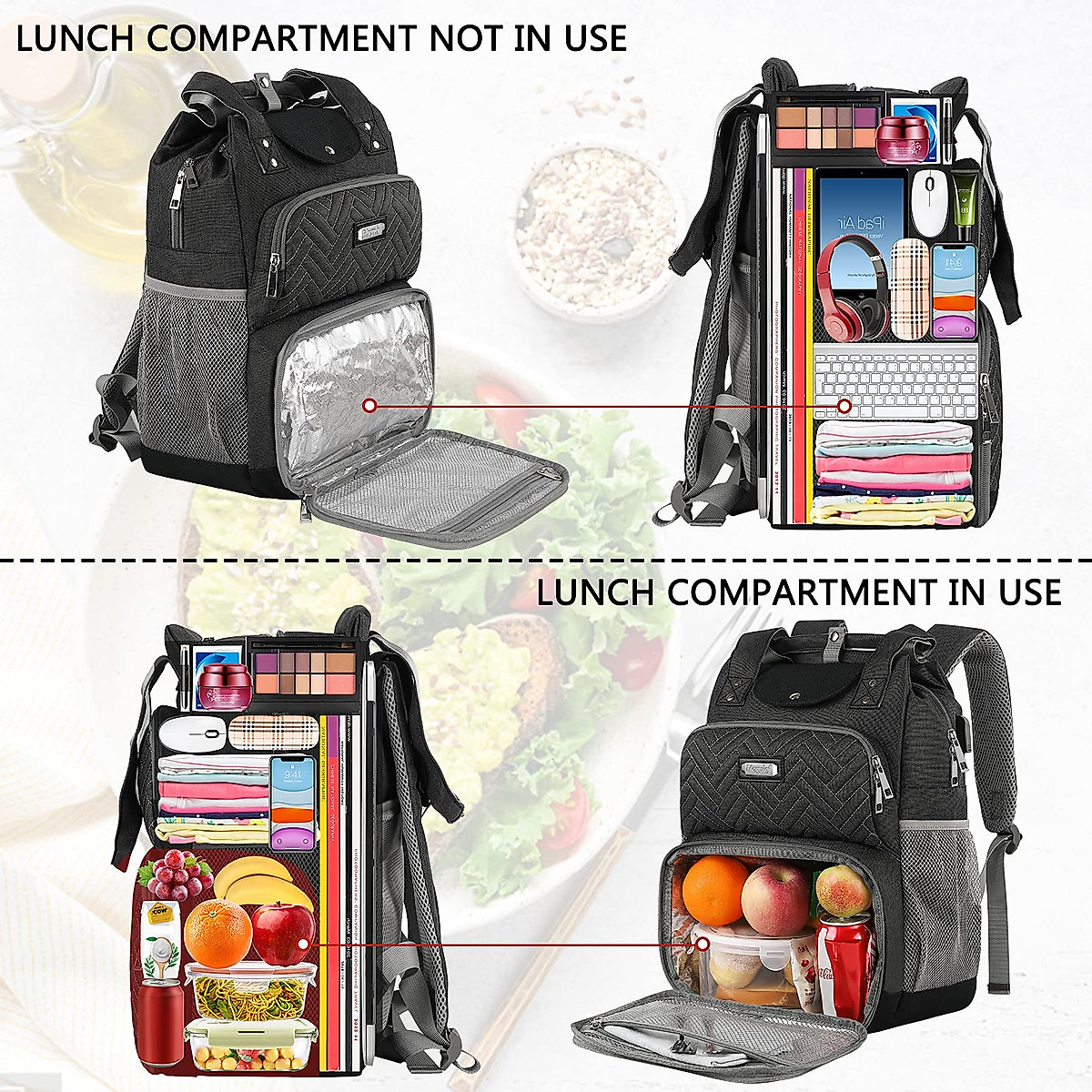 Lunch Backpack, Lunch Box Backpack for Women Men with USB Charging Port RFID Pockets Insulated Cooler Backpacks for Work, Waterproof Lunch Bookbag Teacher Nurse College Student Gifts Fits 15.6 Laptop