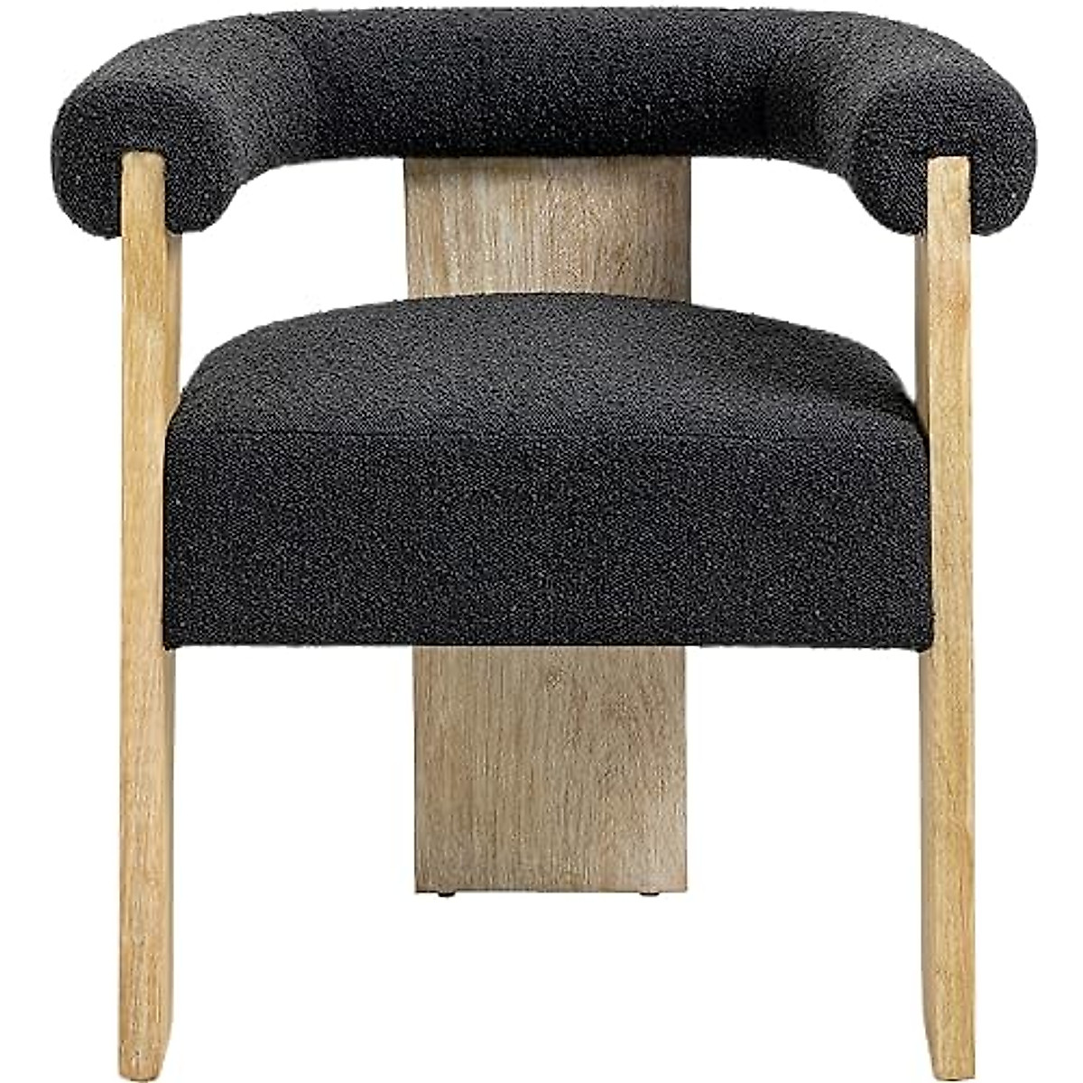 Meridian Furniture 566Black-C Barrel Collection Mid-Century Modern Dining Chair with Solid Wood Natural Finish, Rich Black Boucle Fabric, 27.5" W x 24" D x 28" H, Black