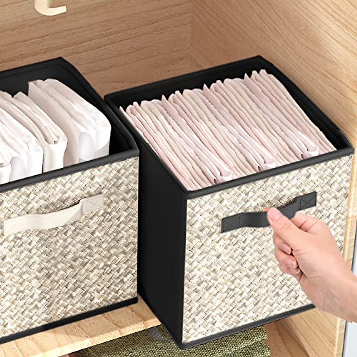 Wisdom Star 6 Pack Fabric Storage Cubes with Handle, Foldable 11 Inch Cube Storage Bins, Storage Baskets for Shelves, Storage Boxes for Organizing Closet Bins,Black