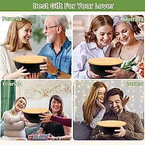 GEHE Salad Bowl with Lid, 10" Large Mixing Bowls with Lids Set, Bamboo Salad Bowl Set of 3, Salad Serving Bowl Set for Salad, Fruits, Pasta, Popcorn, Chips, Vegetables and Dishwasher Safe