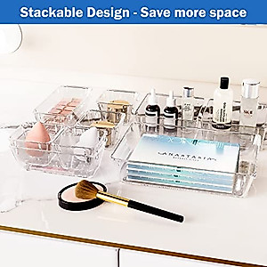 Puricon 7 Pcs Desk Drawer Organizers Trays Set Clear Plastic Storage Bins Bathroom Drawer Tray Dividers Vanity Trays Organizer for Bedroom Dresser Makeup Kitchen Utensil Office