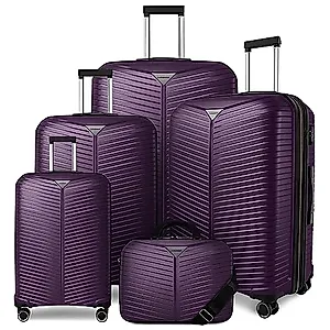 LEAVES KING LARVENDER Luggage Sets 5 Piece, Expandable(Only 24"&28") PP Suitcase with Spinner Wheels, Durable Luggage Sets Clearance Carry On Luggage Suitcase Set For Women Men, Purple