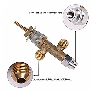 Low Pressure LPG Propane Gas Fireplace Fire Pit Flame Failure Safety Control Valve Kit with Thermocouple and Knob Switch, 3/8" Flare Inlet & Outlet, Fits for Gas Grill, Heater, Fire Pit, Fireplace