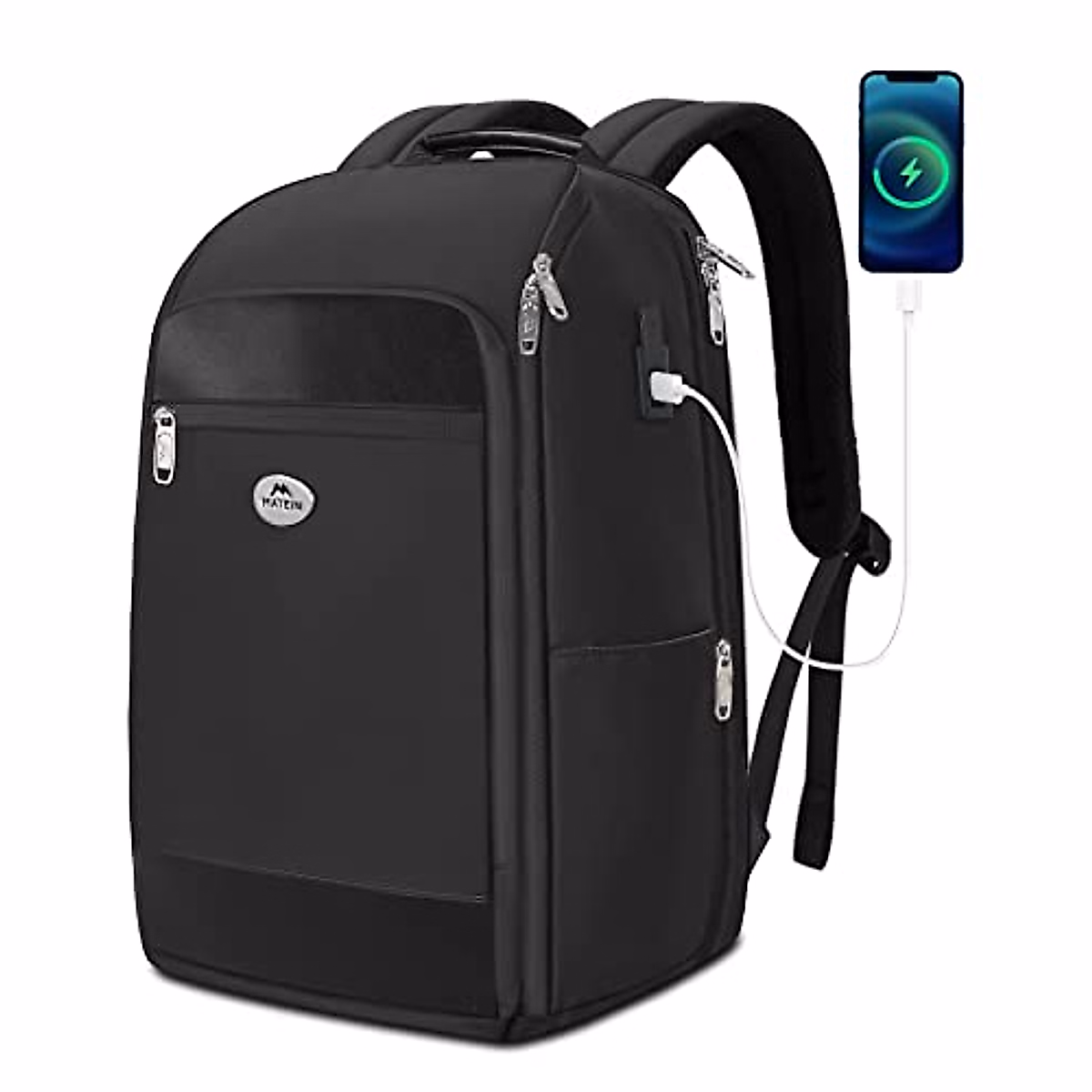 MATEIN Backpack for Travel, Waterproof Expandable Carry on Backpack for Men with USB Charging Port & Wet Bag, Extra Large TSA 17 Inch Laptop Backpack Business Work Computer Bag Flight Approved, Black