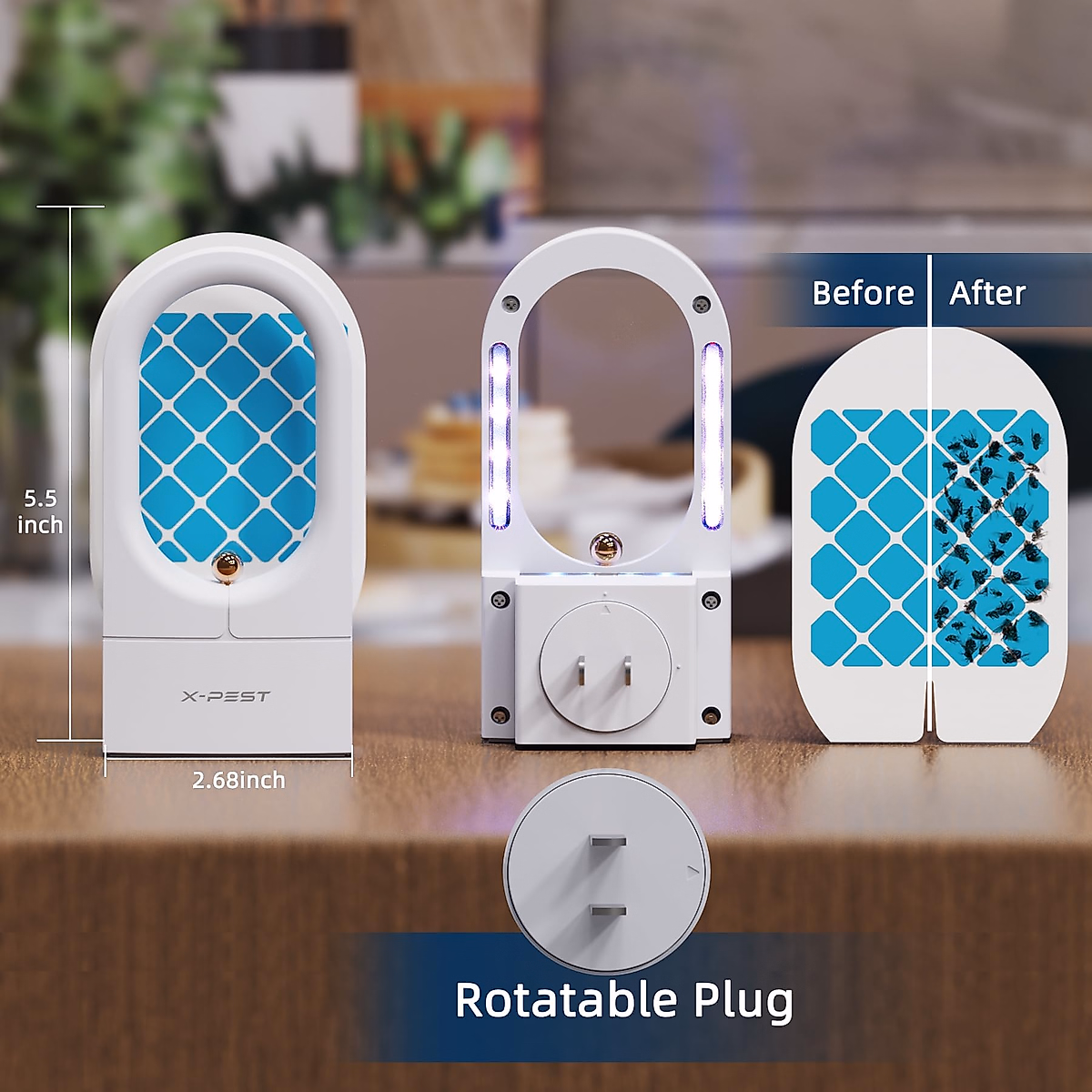 X-PEST Fruit Fly Traps for Indoors, Plug-in Fly Trap Indoor, Gnat Traps for House Indoor, Fly Insect Trap with UV Light, Fly Catcher for Fruit Flies, Gnats, Mosqutioes, Moths (2 Device + 12 Refills)