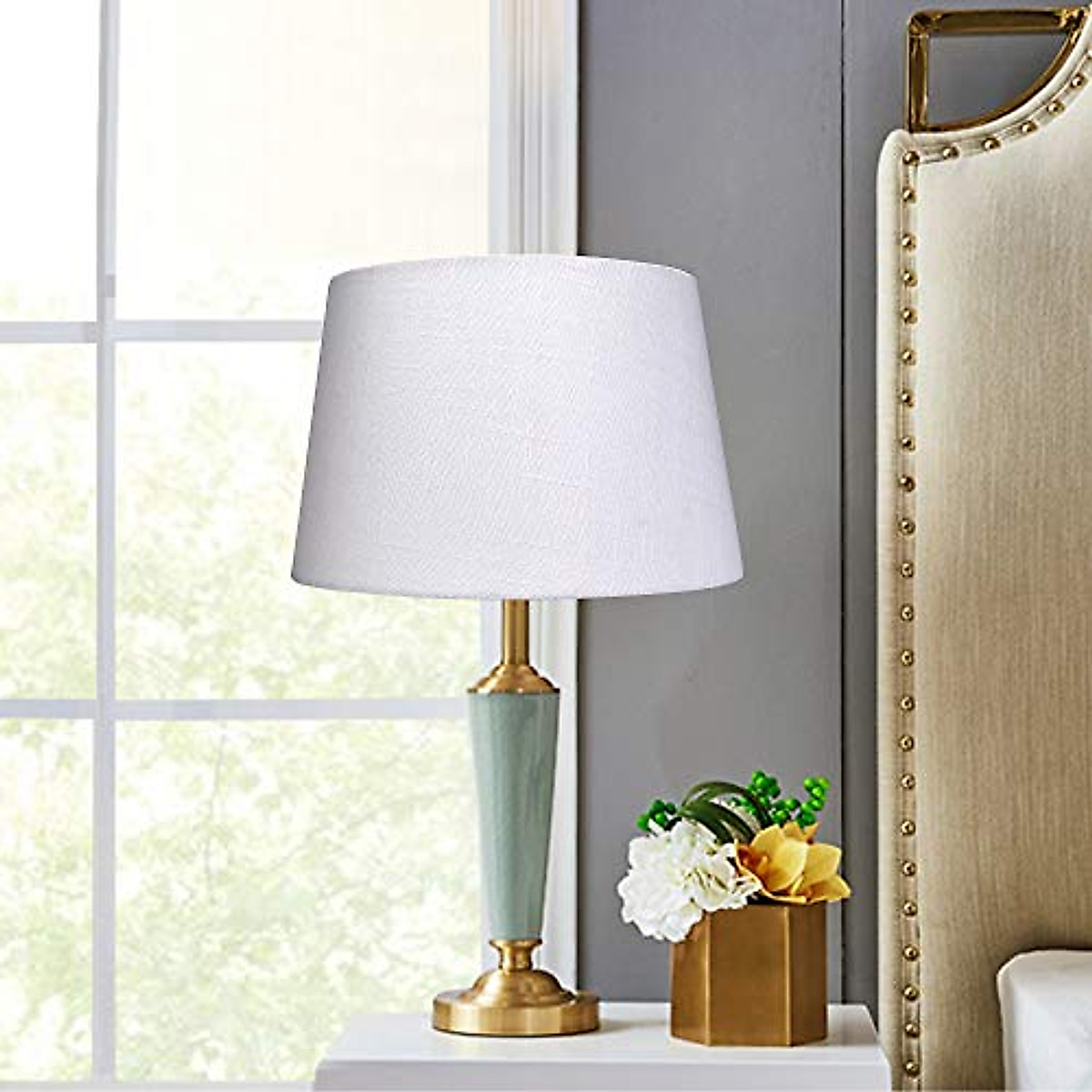 TOOTOO STAR Double 10x12x8" Fabric Natural Linen Cone Drum Hand Craft Medium Lamp Shade Set of 2, Lampshade for Floor Table Lamp, Spider (Bright White)