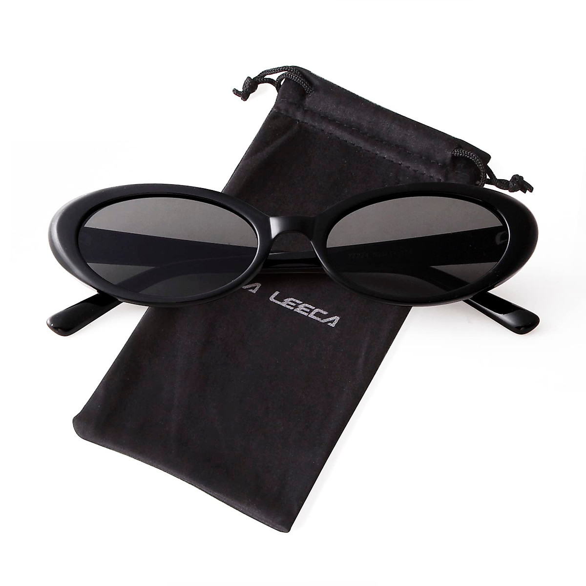 VIA LEECA Trendy Retro Oval Sunglasses Women 90s Small Y2K Fashion Vintage Narrow Sun Glasses Tinted Black UV400 Protection Party Aesthetic Accessories Gift