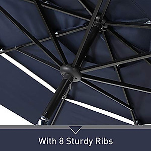 PHI VILLA 10ft Patio Umbrella Outdoor 3 Tier Vented Market Table Umbrella with 1.5" Aluminum Pole and 8 Sturdy Ribs, (Dark Blue)