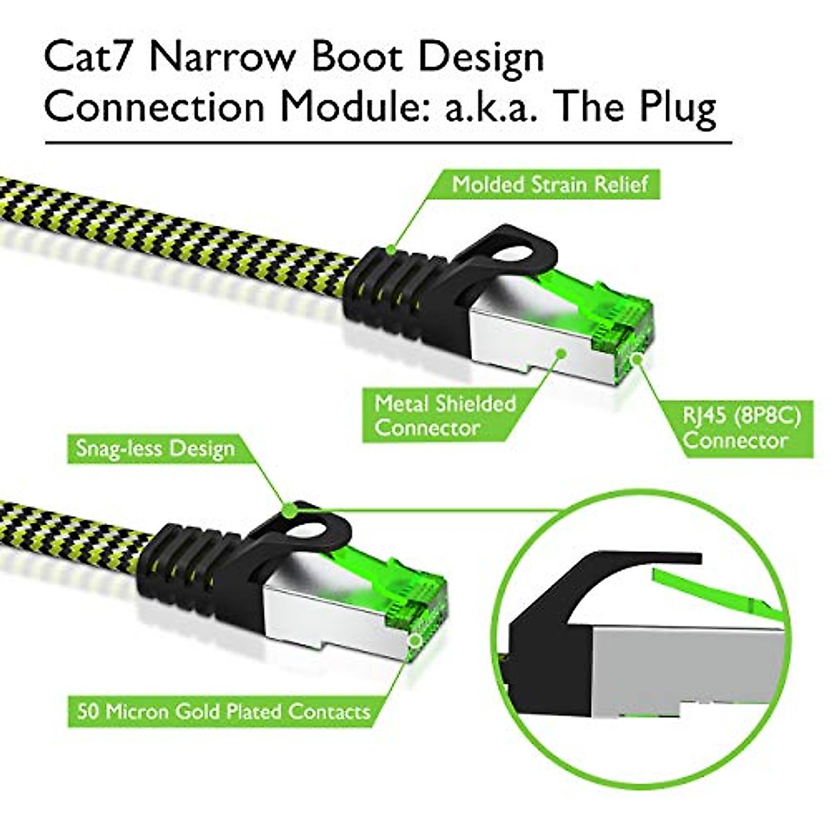 GearIT Cat 7 Ethernet Cable (100ft, 5-Pack) High Speed Nylon Braided Flat Internet Computer Patch Cord - Compatible Cat7/Cat6/Cat5e RJ45 LAN Router, Modem, Switch, Gaming - 100 feet