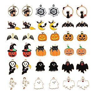 AIEX 36pcs Halloween Charms, Enamel Pendant Halloween Pumpkin Ghost Bat Charms for Earrings Necklace Bracelet Jewelry Making DIY Craft Decorations