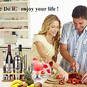 Bartender Kit, 26-Piece Stainless Steel Bartender Kit with Stylish Bamboo Stand Home Cocktail Shaker Set Bar Set with Bar Mixer Best Bar Kit for Beginners