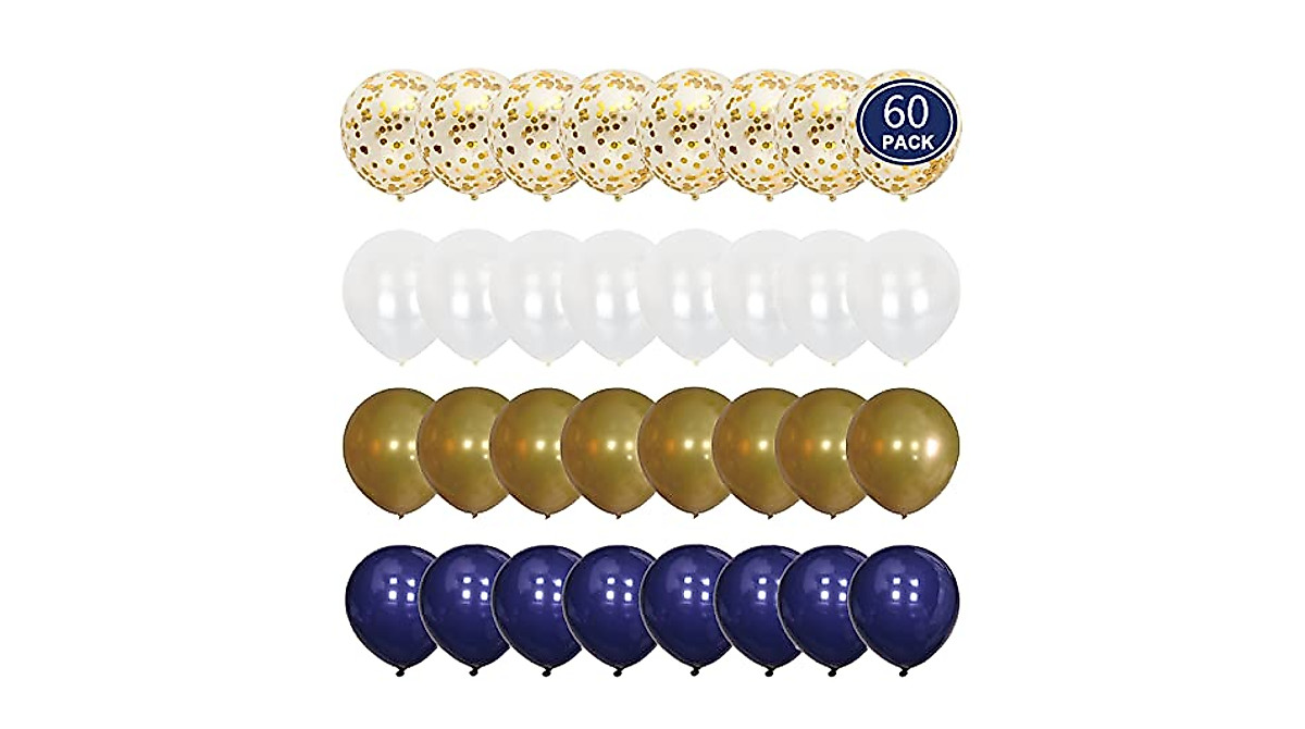Navy Blue & Gold Confetti Balloons - 60 Pcs Party Set