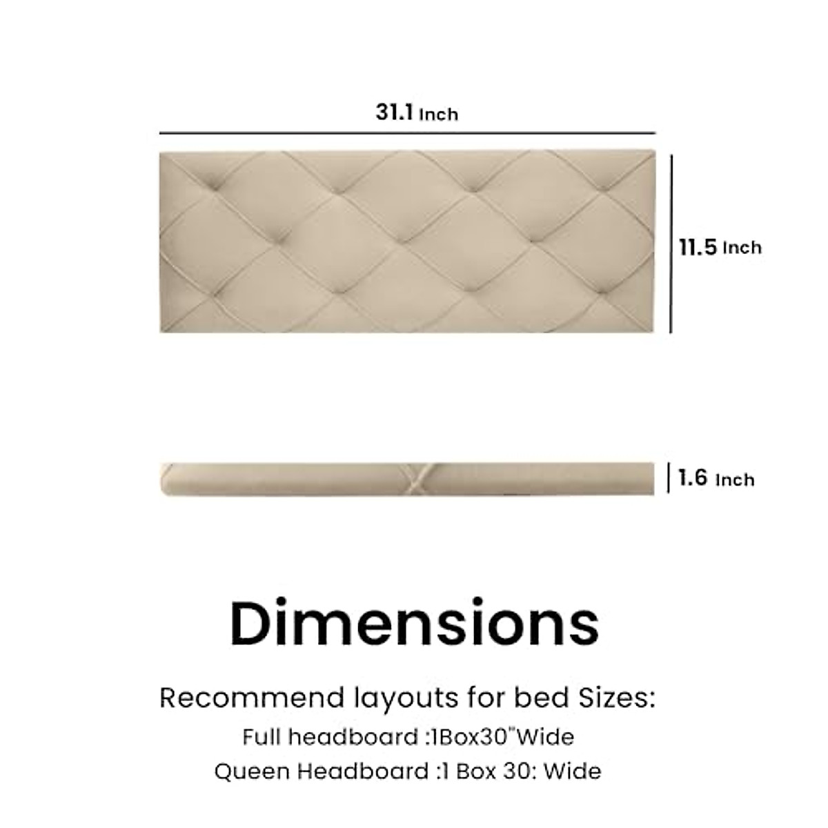 King Headboard Queen Size - Diamond Tufted Twin Headboard - Upholstered Queen Bed Wall Headboard Full- Peel & Stick Headboards Panels Queen Size - Diy headboard King Only - Wall Mounted Bed Headboard