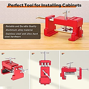 Cabinet Clamps, Cabinet Installation Clamps Cabinetry Clamps Cabinet Face Frame Clamps Cabinet Tools with Two Side Screws and Alignment Plate, 2 Pack, Red