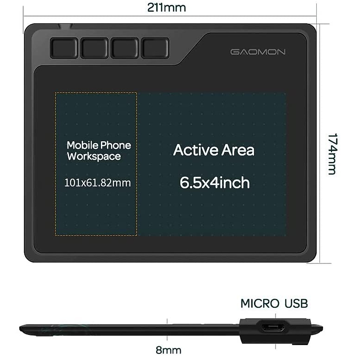 GAOMON S620 Graphics Tablet 6.5 x 4 Inches Pen Tablet with 4 Express Keys and Battery-Free Pen for Digital Drawing and Gaming on Windows&Mac OS & Android Device