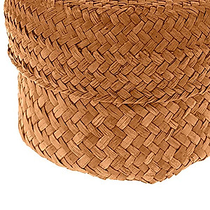 Mini Seagrass Storage Baskets with Lid, Hand-Woven Straw Round Storage Box Desktop Storage Basket-Handmade Straw Storage Basket Woven Basket Wicker Rattan Planter Pot Flower Storage Container
