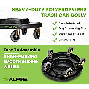 Alpine Rolling Brute Trash Can Dolly - Trash Can Dolly with Wheels/Trash Can Roller Base for Round 20, 32, 44, or 55 Gallon Garbage Bins, Heavy Duty Holds Up to 500lbs (Black)