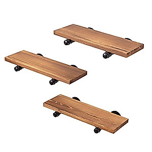 canwedance Rustic Wood Floating Shelves with Industrial Pipe Brackets Set of 3,3 Tier Wall Mounted Shelving Storage for Bathroom Bedroom Living Room Kitchen Office Home Decor 16.1" x 5.5" (Brown)