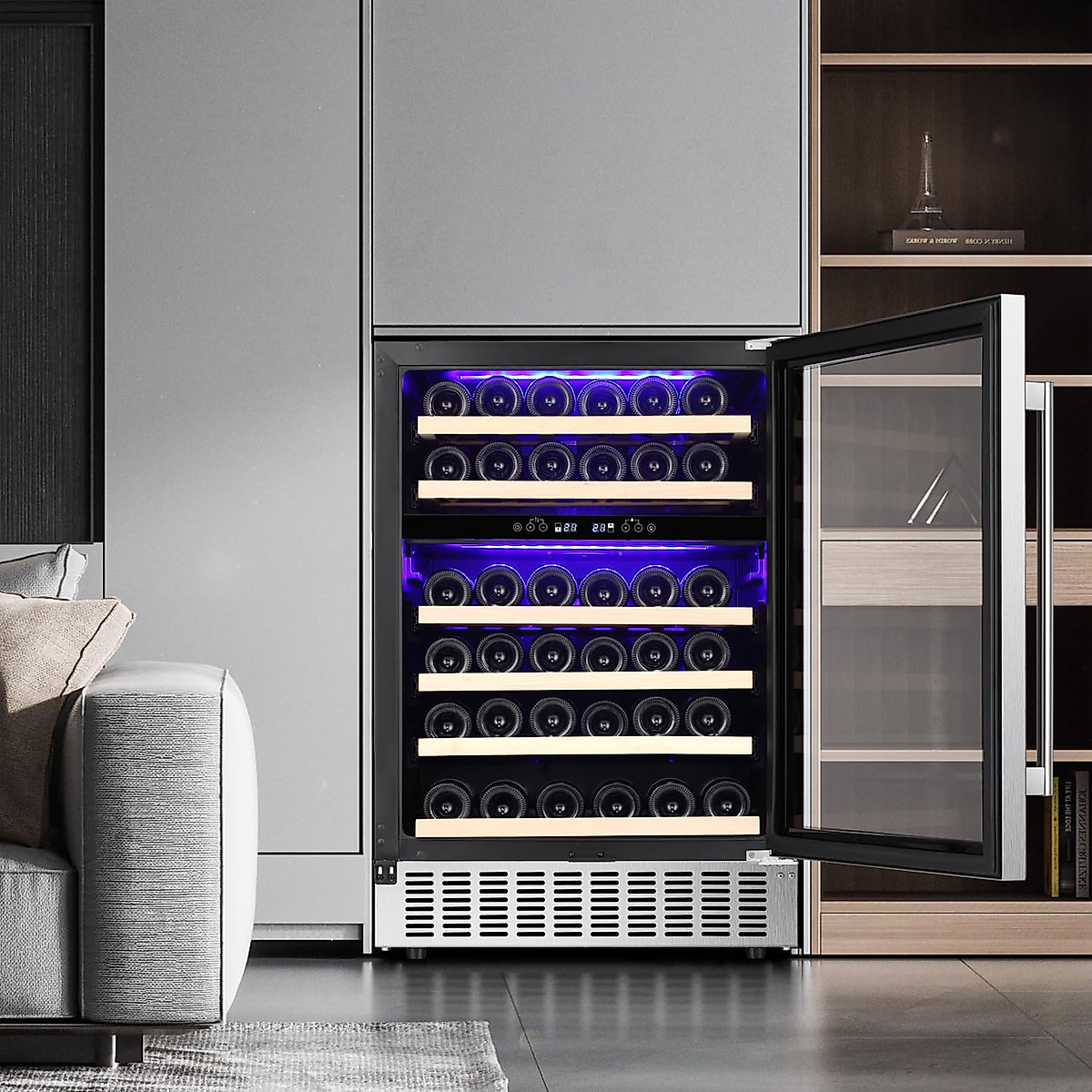 Antarctic Star 24" Wine Cooler Beverage Refrigerator,Under Counter Beer Mini Fridge Built-in Freestanding Stainless Steel Dual-Layer Digital Temperature Control Glass Door