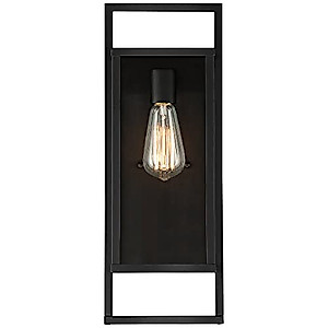 Possini Euro Design Jericho Modern Industrial Outdoor Wall Light Fixture Textured Black Metal 19" Clear Glass Panel for Exterior House Porch Patio Outside Deck Garage Yard Front Door Garden Home