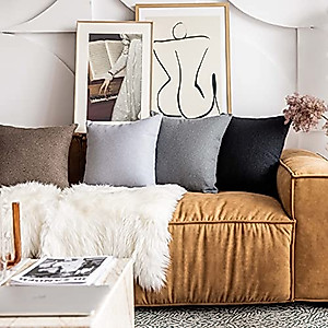 Home Brilliant Gray Pillow Covers Decorative Throw Pillows for Couch Cotton Linen Throw Pillow Cases for Sofa Nursery Living Room, 18x18 inches, Set of 2, Light Grey