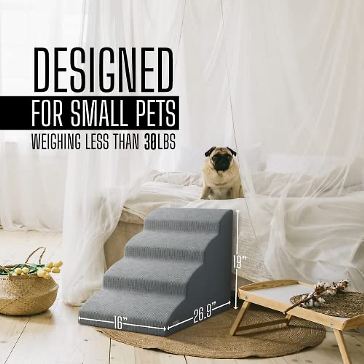 Sturdy Dog Stairs and Ramp for Beds Or Couches Up to 23" High by ZICOTO - Durable Easy to Walk on 19" Steps for Small Dogs and Cats - Allows Your Pets Easy Instant Access to Your Sofa or Bedside