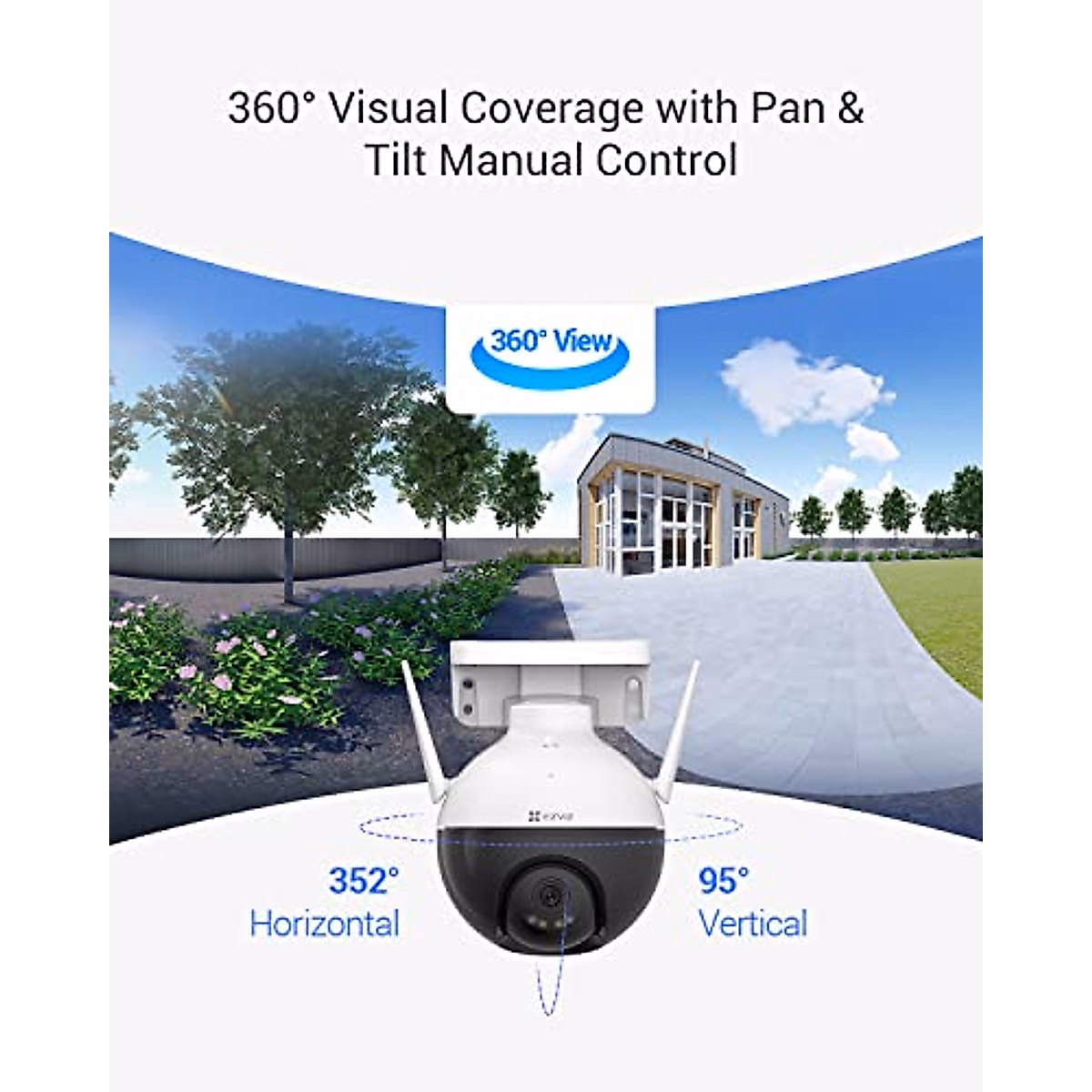 EZVIZ Security Camera Outdoor, 4MP WiFi Camera Pan/Tilt, 360° Visual Coverage, IP65 Waterproof, Color Night Vision, AI-Powered Person Detection, Two-Way Talk, Support MicroSD Card up to 256GB | C8W