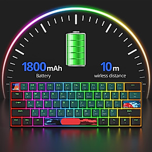 surmen GT61 Wireless 60% Keyboard, Mini RGB Mechanical Gaming Keyboard 60 Percent Hot-Swappable with Linear Gateron Switch Type-C/Bluetooth 5.0 Programmable (Gateron Yellow, Sound Wave 61)
