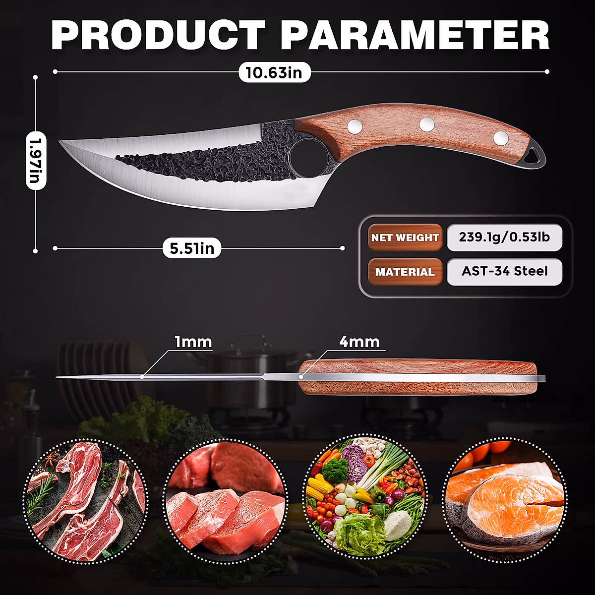 ROCOCO 3PCS Butcher Cleaver Knife Set for Meat Cutting Serbian Chef Knife Viking Boning Cleaver with Sheaths for Kitchen Outdoor BBQ Camping Birthday Father Mother Christmas Gift Idea Men