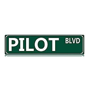 Qianyin Pilot BLVD Metal Tin Sign Cessna Airplane Plane Airline Funny Vintage Slim Street Tin Signs 16 x 4 Inch Wall Art Decor Iron Poster for Home Farmhouse Bar Cafe Garage Indoor Outdoor Gift