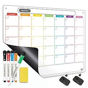 Dry Erase Calendar Kit- Magnetic Calendar for Refrigerator - Monthly Fridge Calendar Whiteboard with Extra-Thick Magnet Included Fine Point Marker & Eraser & Holes for Wall Hanging