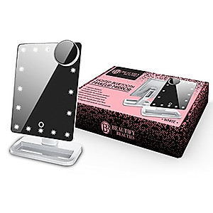 Lighted Makeup Mirror, Vanity Mirror with Bluetooth, 360° Rotation, Adjustable Brightness, Touch Screen, Detachable 10X Magnification Spot Mirror, Rechargeable by Beautify Beauties