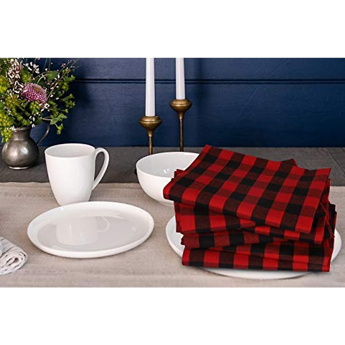 Gratico Kitchen Towels Set of 6 Buffalo Checks Red/Black Kitchen Towels 20X30 Inches 100% Cotton Highly Absorbent Kitchen Towels Premium Quality Ultra Soft Mitered Corners Kitchen Towels
