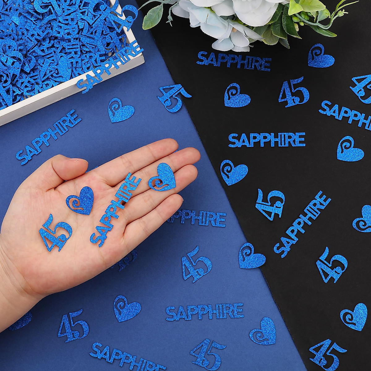 kreat4joy 45th Wedding Anniversary Decorations Confetti, Blue Happy 45 Sapphire Decorations, 200pcs Glitter Confetti Include Love Heart Confetti, Sapphire Confetti, 45 Confetti for Table Decor