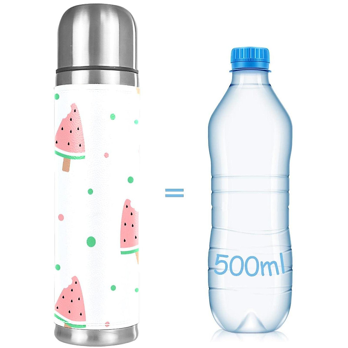 Stainless Steel Leather Vacuum Insulated Mug Summer Watermelon Ice Cream Thermos Water Bottle for Hot and Cold Drinks Kids Adults 16 Oz